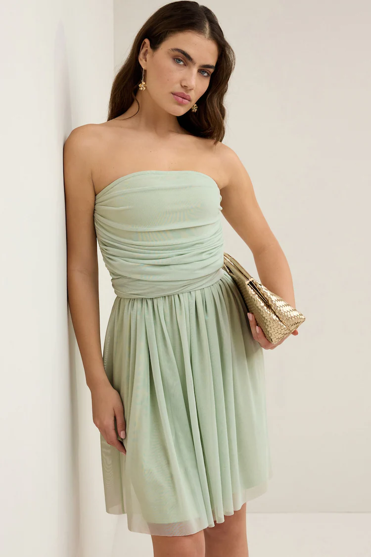 Sage Green Mesh Multiway Bridesmaid Wedding Mini Dress