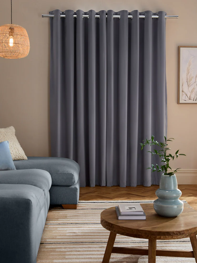 Blue Dusk Matte Velvet Blackout/Thermal Eyelet Curtains