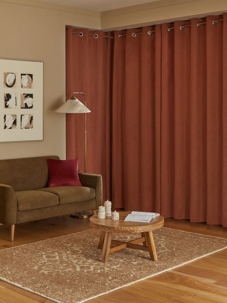 Rust Orange Brushed Eyelet Lined Curtains