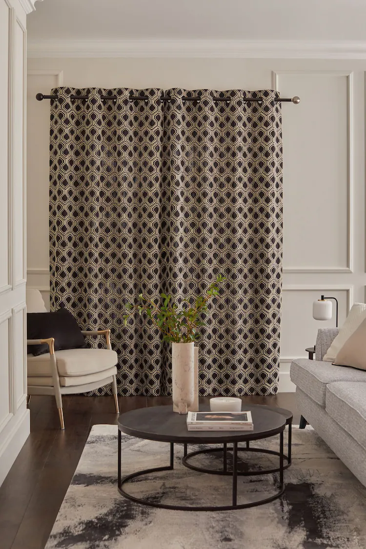 Black/White Collection Luxe Heavyweight Embroidered Geometric Eyelet Lined Curtains