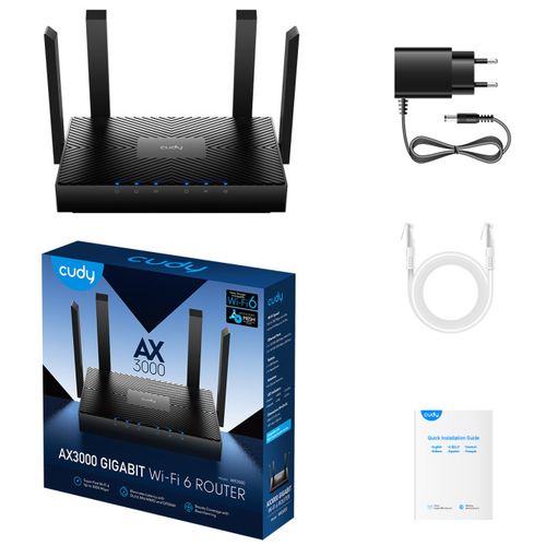 Cudy WR3000 AX3000 WIFI6 Dual Band 2.4+5Ghz Wi-Fi Ruter 1W/4LAN Gbit,4x5dBi 160MHz, Wisp/AP/REP