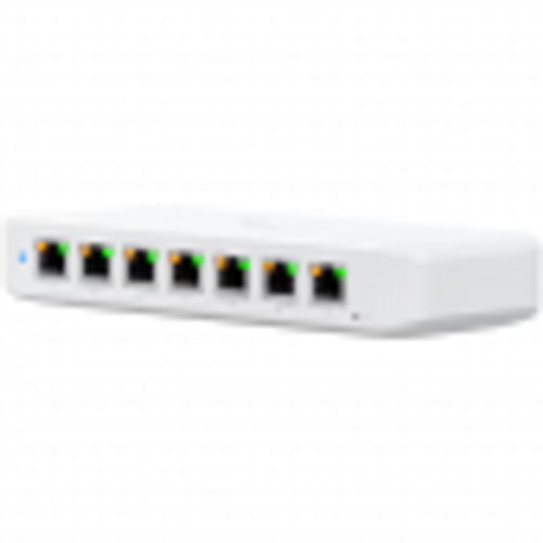 Ubiquiti USW-Ultra Layer 2, 8-port GbE PoE switch with versatile mounting options: 7x GbE PoE+ output ports, 1 xGbE PoE++ input port