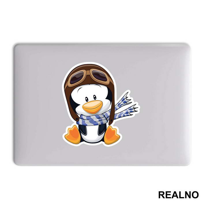 PENGUIN WEARING A FLIGHT CAP - ŽIVOTINJE - NALEPNICA