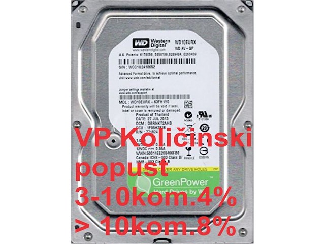 HDD 3.5 * 1TB WD10EURX WD AV-GP Green IntelliPower 64MB SATA3 (2499)