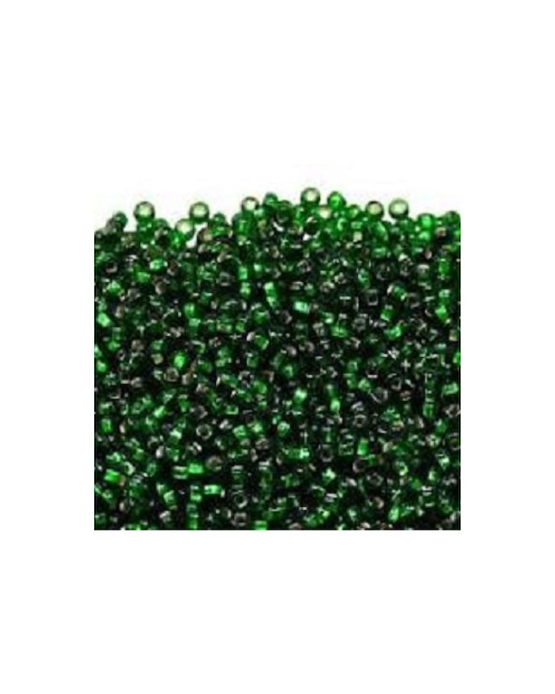 Kašaste perle (seed beads) 2 mm tamno zelena srebrna linija