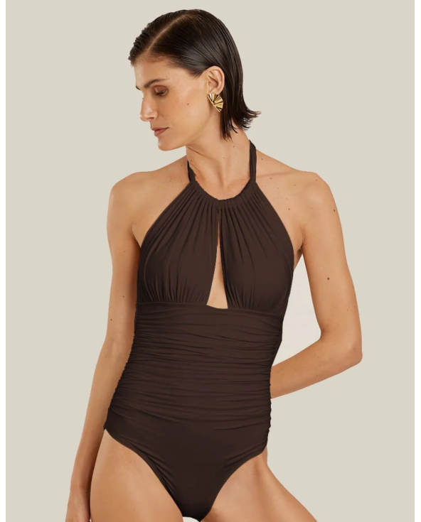 Bio Ruched Halter One Piece Essentials Coffee