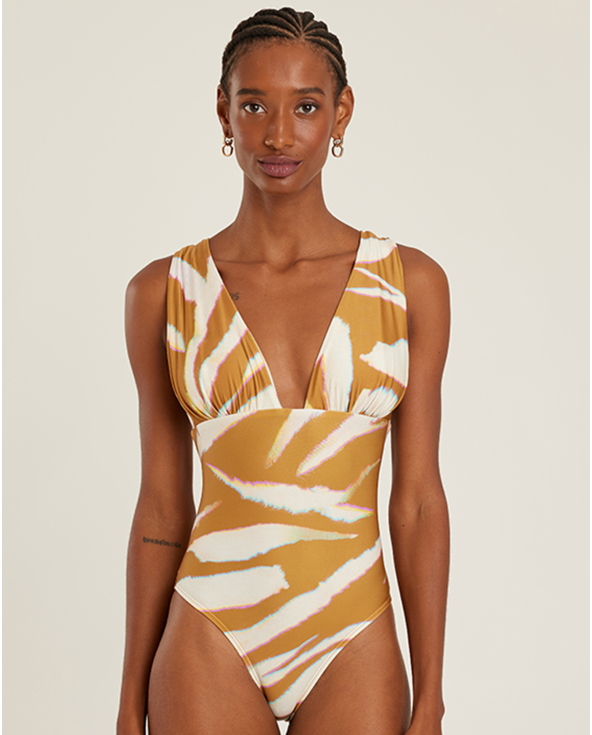 Ruched V Neck One Piece Oryx