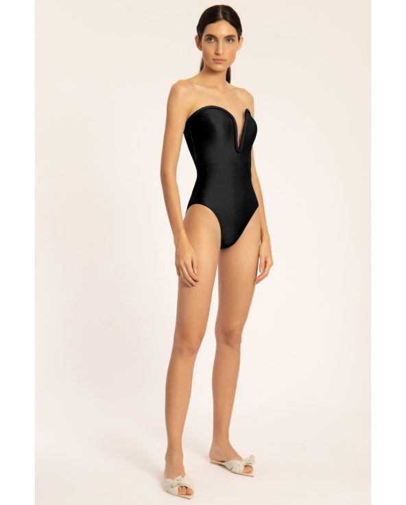 Deep V Swimsuit Vintage Black