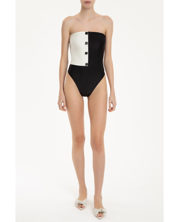 Bicolor Strapless Swimsuit Black/Off White