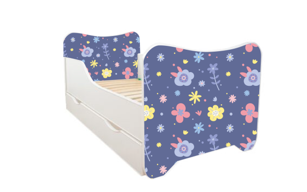 ABC Beds Dečiji Krevet sa Fiokom 160X80 cm Ljubičasti Cvetići