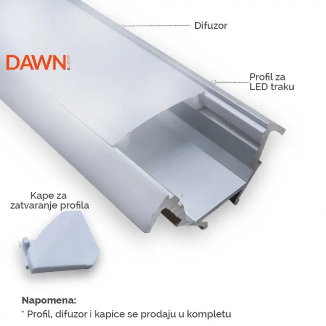 Dawnlight LL-ALP007-R Ugaoni LED profil, Aluminijum