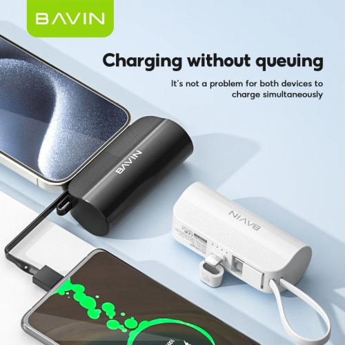 Bavin Power bank 5000mAh Ligtning port + kabl type-C crna
