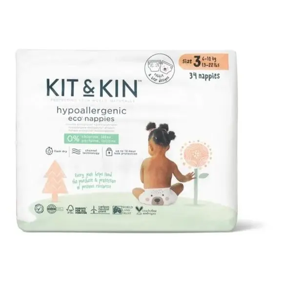 Kit & Kin Pelene za bebe, 3, 6-10 kilograma, 34 komada