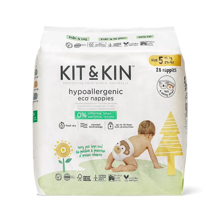 Kit & Kin Pelene za bebe, 5, 11+ kilograma, 28 komada