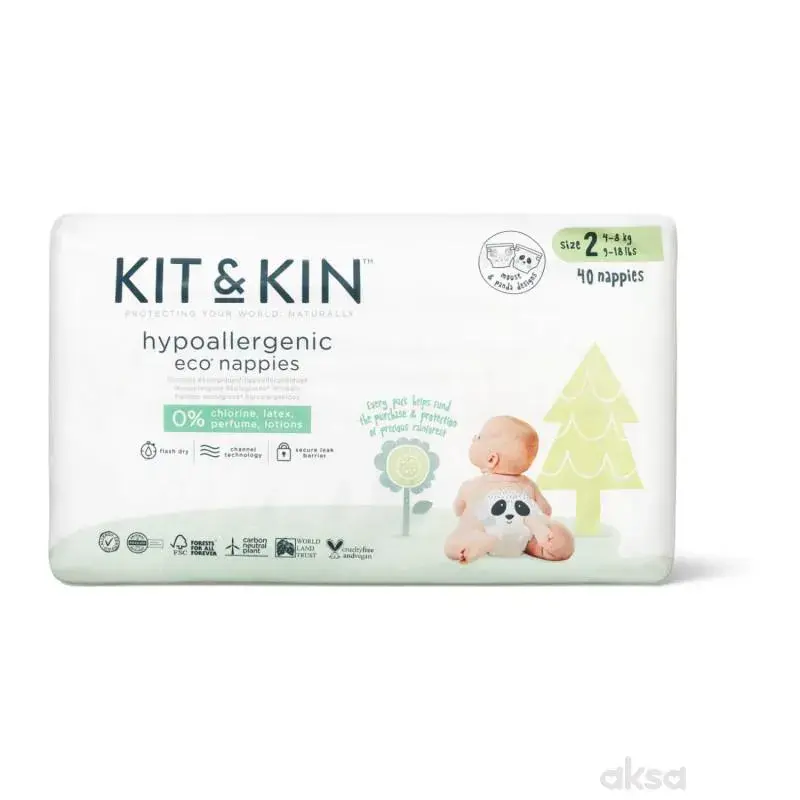 Kit & Kin Pelene za bebe, 2, 4 - 8 kilograma, 40 komada