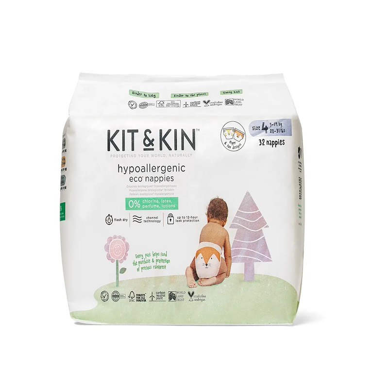 Kit & Kin Pelene za bebe, 4, 9 -14 kilograma, 34 komada