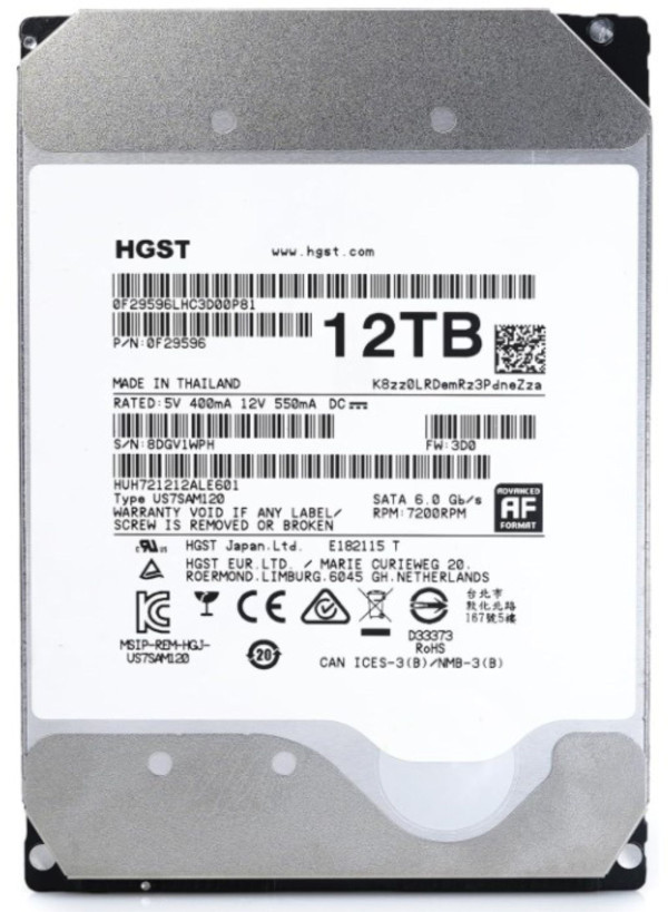 HDD 3.5 * 12TB HUH721212ALE601 HGST - WD Ultrastar 7200rpm 256MB SATA3 (DAHUA Compatible)(12999)