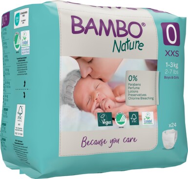 Bambo Nature 0 (1-3kg) pelene, 24 komada