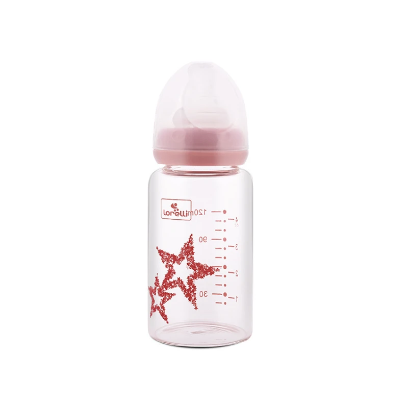 Lorelli staklena flašica sa Anti Colic cuclom Pink Stars 120ml, 0+