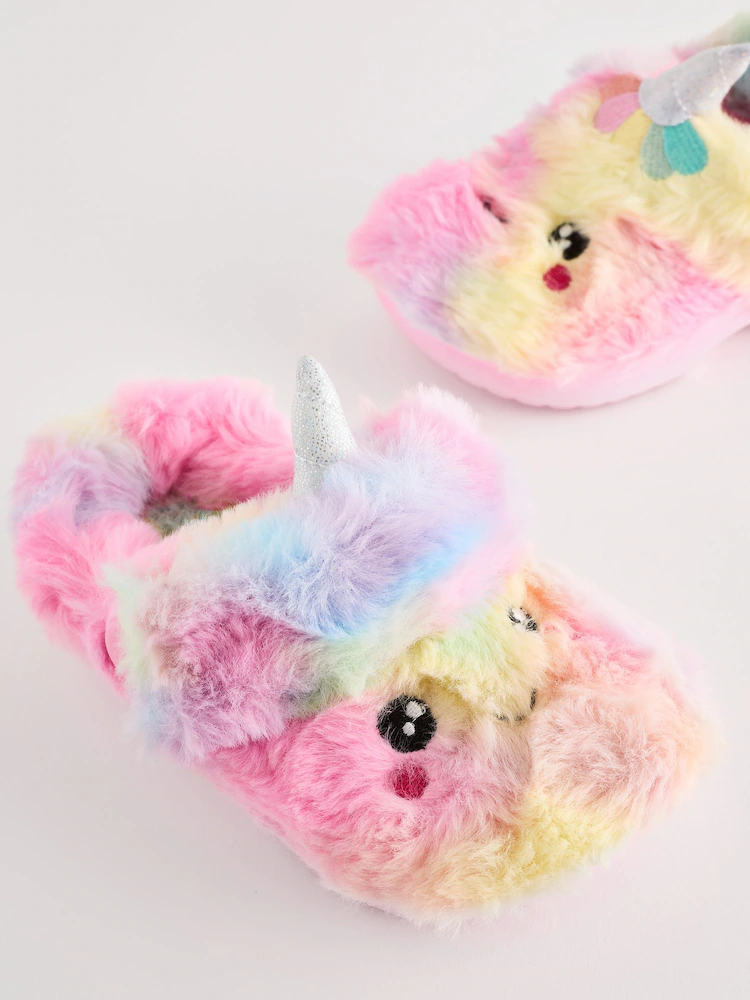 Multi Unicorn Faux Fur Clog Slippers