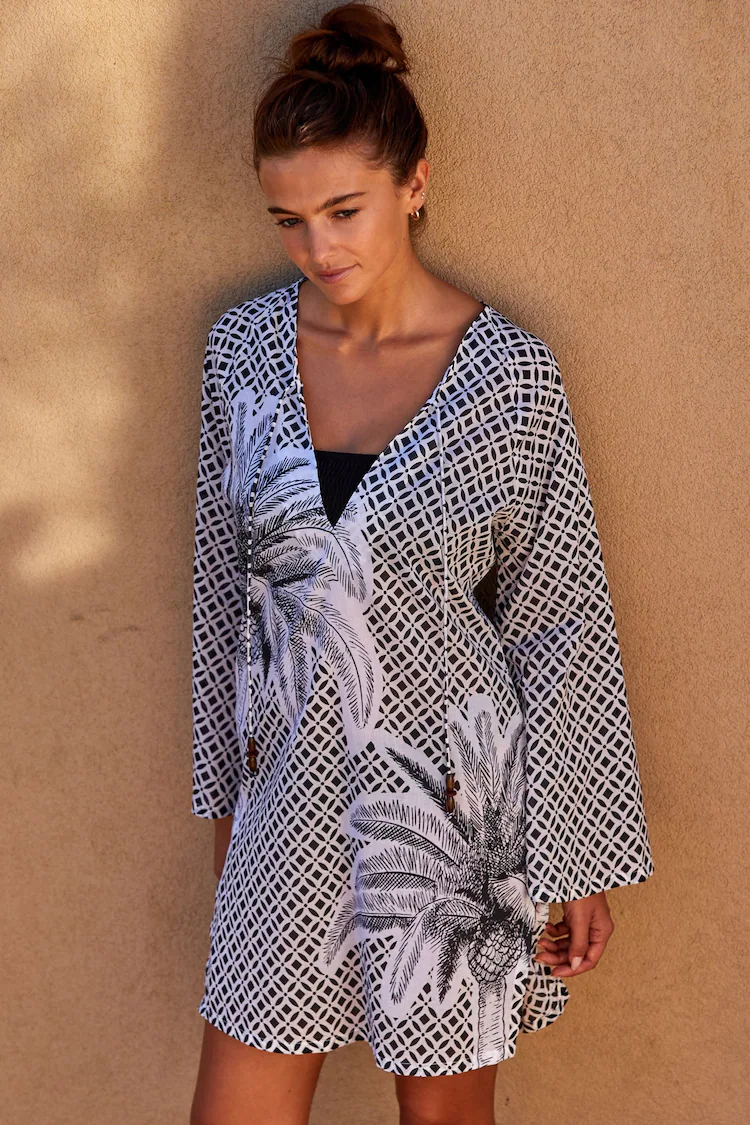 Mono Palm 100% Cotton Kaftan Cover-Up