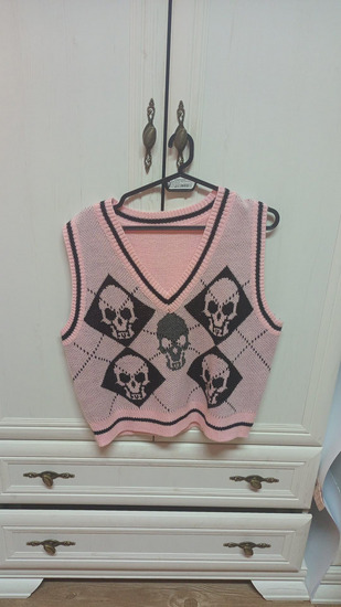 Roze crni skull vest