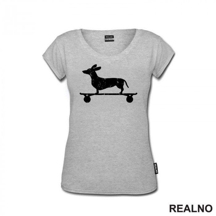 DACSHUND ON SKATE - SILHOUETTE - JAZAVIČAR - PAS - DOG - MAJICA