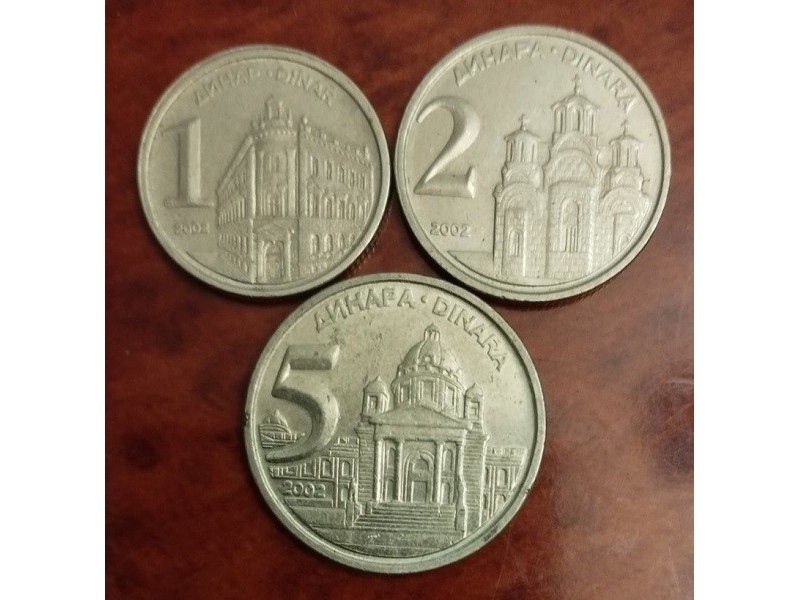 ** JUGOSLAVIJA - LOT 1, 2 i 5 DINARA 2002. **