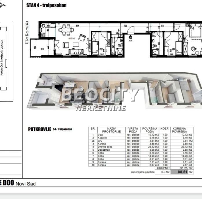 Trosoban stan, 89 m2, Adice ID: 110995