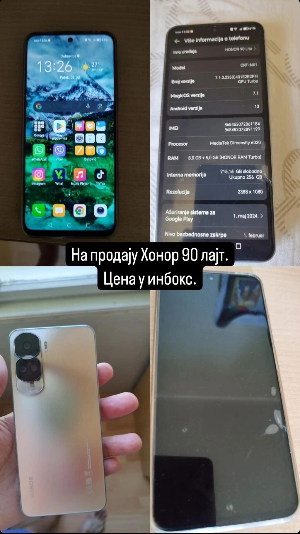 Honor 90 Lite, 256 GB, bоја - Srebrna, Otisak prsta, Dual SIM