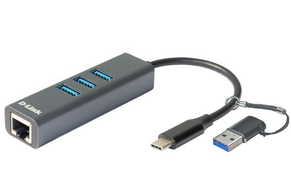 D-Link USB-C/USB to Gb Eth Adapter with 3 USB Ports DUB-2332