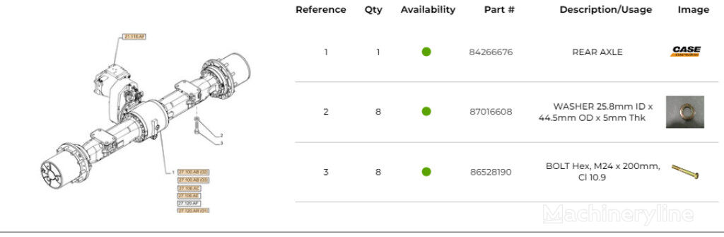 Case 84266676 osovina za WE210B građevinske mašine
