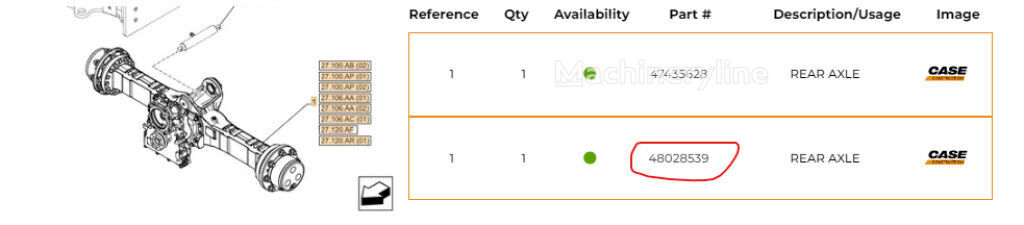Case 48028539 osovina za W70C W80C građevinske mašine