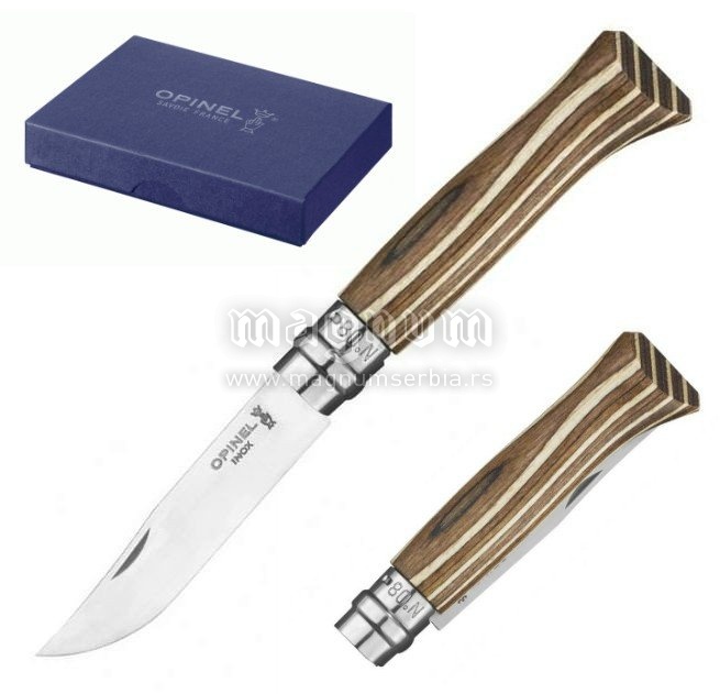 Noz Opinel 002388 Inox 8 Laminiran braon