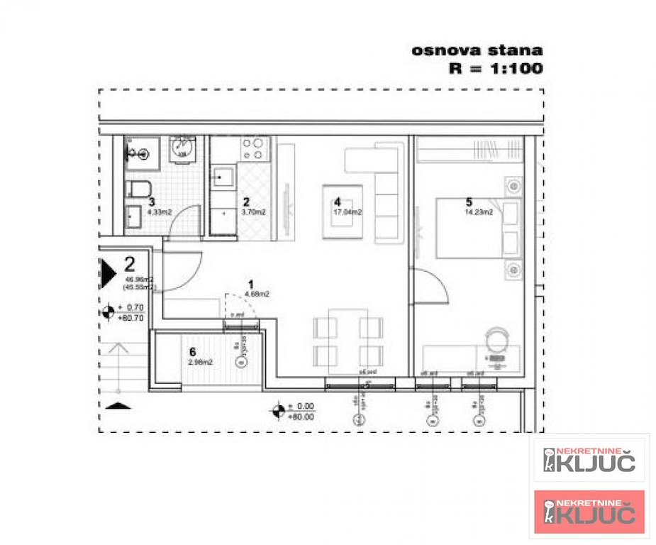 KOD SOMBORSKOG BULEVARA, 46m2, Dvosoban sa pdv