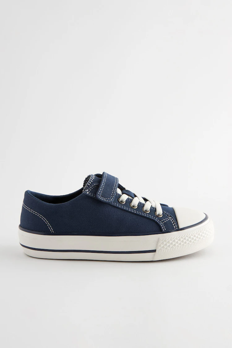 Navy Blue 1 Strap Elastic Lace Trainers