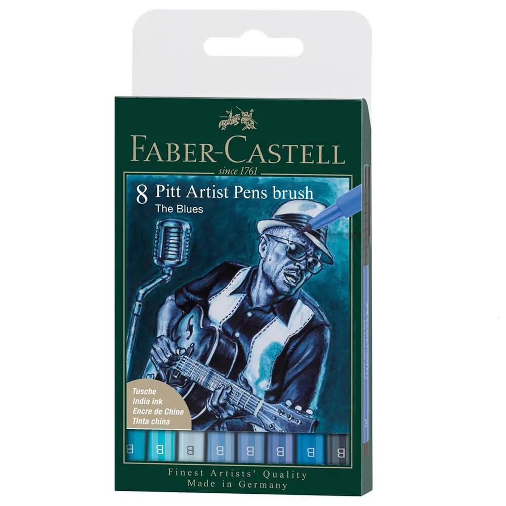 Faber-Castell 167173 Pitt Set za crtanje, 8 komada, Plavi
