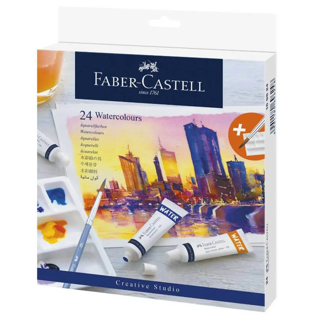 Faber Castell 169624 Set Vodenih boja, 9ml, 24 komada + Paleta za mešanje boja