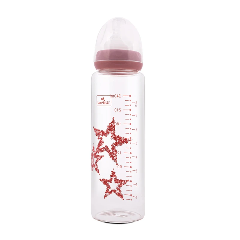 Lorelli staklena flašica sa Anti Colic cuclom Pink Stars 240ml, 0+