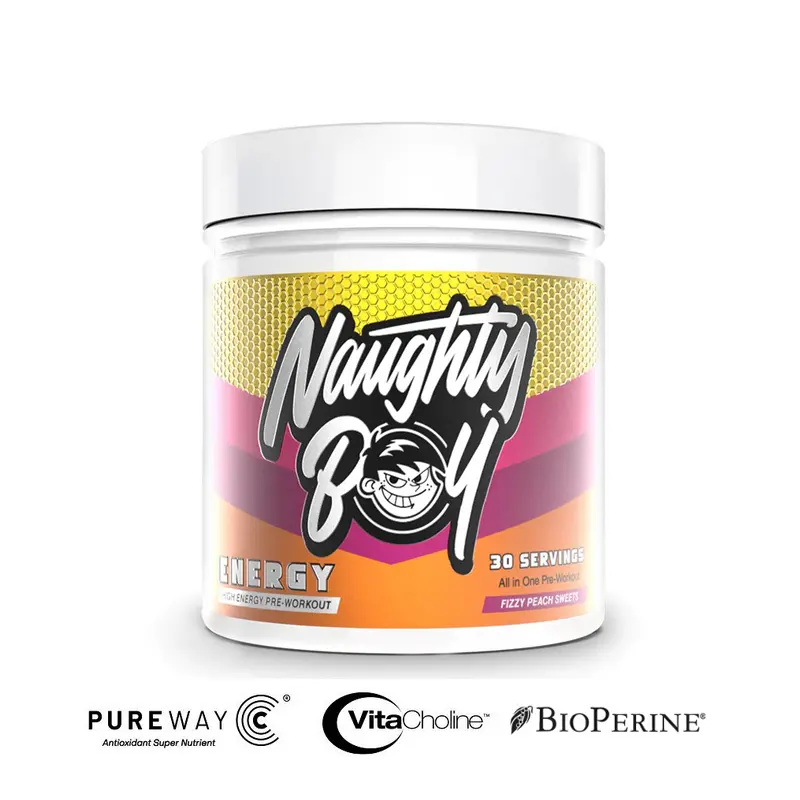 Naughty Boy Energy Pre-Workout, Fizzy Peach Sweets, 390g