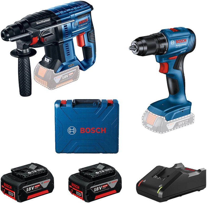 Set Bosch GSR 185-Li + Bosch GBH 180-LI; 18V; 2x4,0 Ah