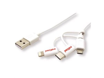 Secomp Roline USB 2.0 Charge &amp; Sync A micro B + 8 pin + C m/m 1.0m ( 5366 )