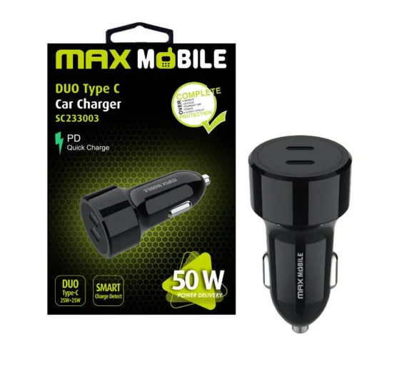 Max Mobile Auto punjač 50W 2X Type C SC-233003-Crni