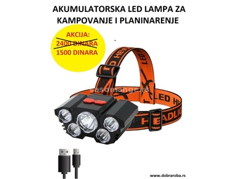 Punjiva, naglavna LED lampa za kampovanje - NOVO