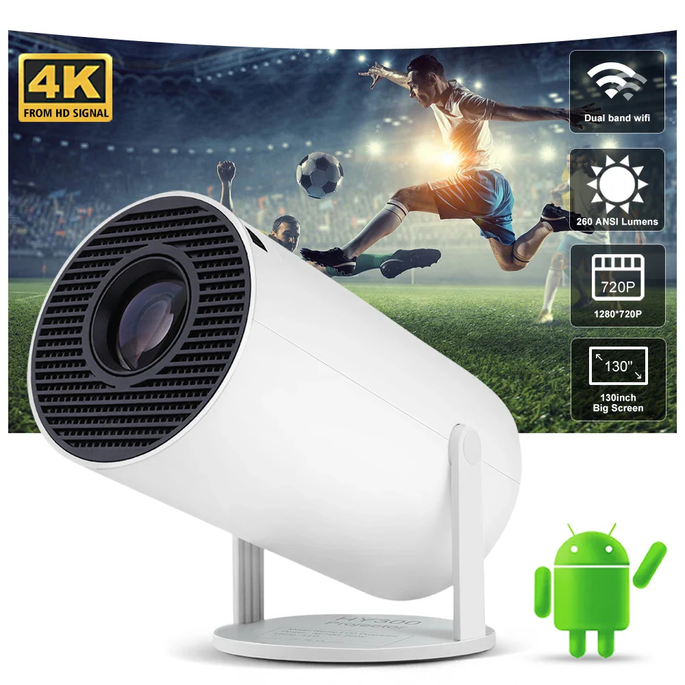 Mini Projektor HY300 Pro HD 720p Android 11 WiFi 260ANSI Allwinner H713 720P