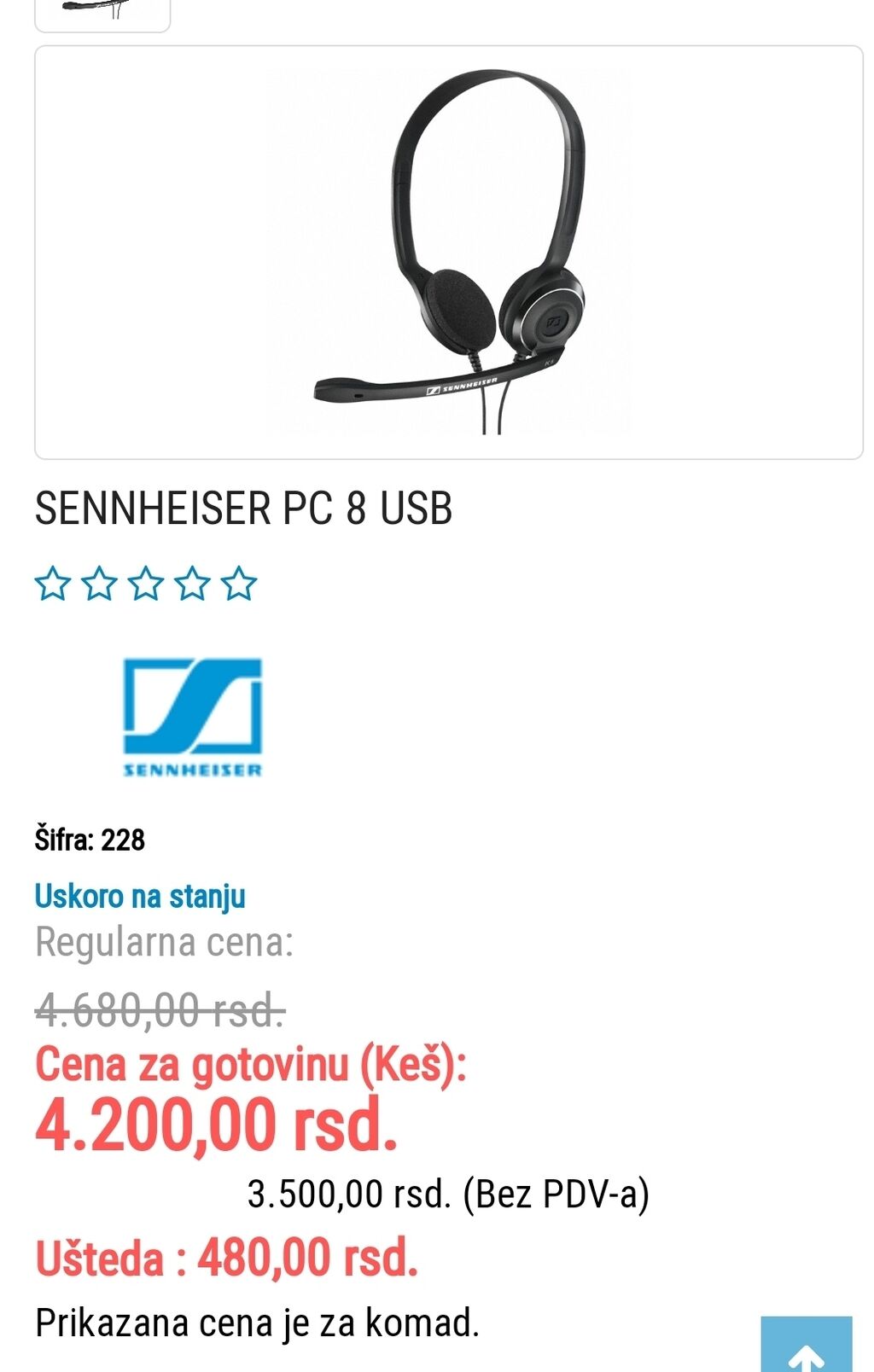 Original Nove iz direktno Nemacke "SENNHEISER PC 8 USB"® Vrhunsko