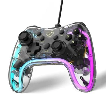 AOLION FOR NINTENDO SWITCH COMPUTER TRANSPARENT WIRED GAMEPAD RGB LIGHT GAME CONTROLLER