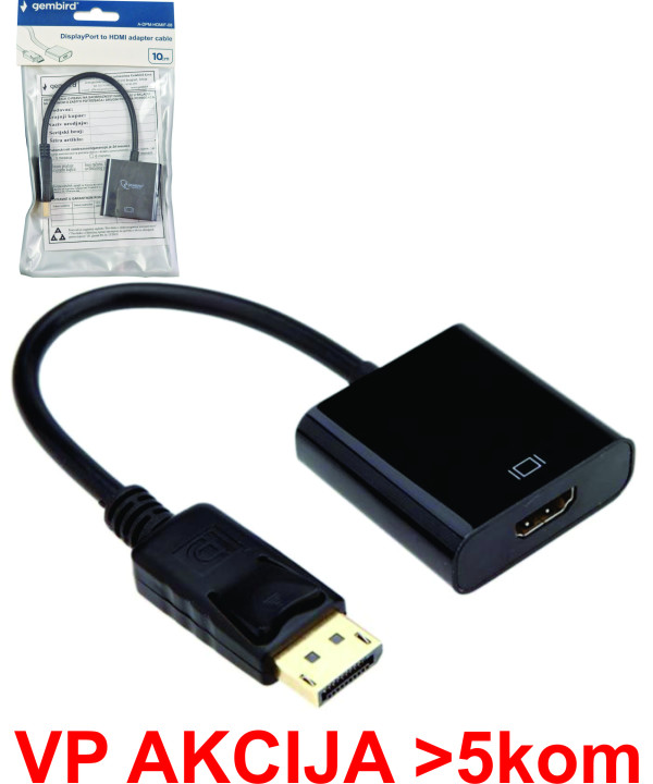 A-DPM-HDMIF-08 ** Gembird DisplayPort v1 to HDMI adapter cable, black(alt A-DPM-HDMIF-002)(239)