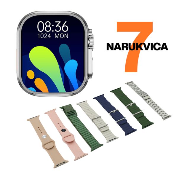 Smart watch sa 7 narukvica WS-X9 ULTRA, srebrna