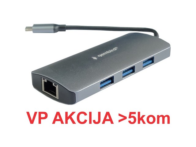 A-CMU3-LAN-05 ** Gembird TYPE C TO RJ45 gigabit + 3xUSB3.1 hub ALUMINIUM (alt. A-CMU3-LAN-01 1077)